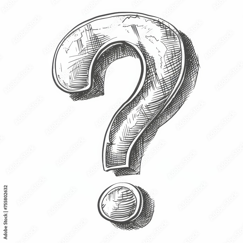Drawings of Question Mark; hand drawn with contour lines on white ...