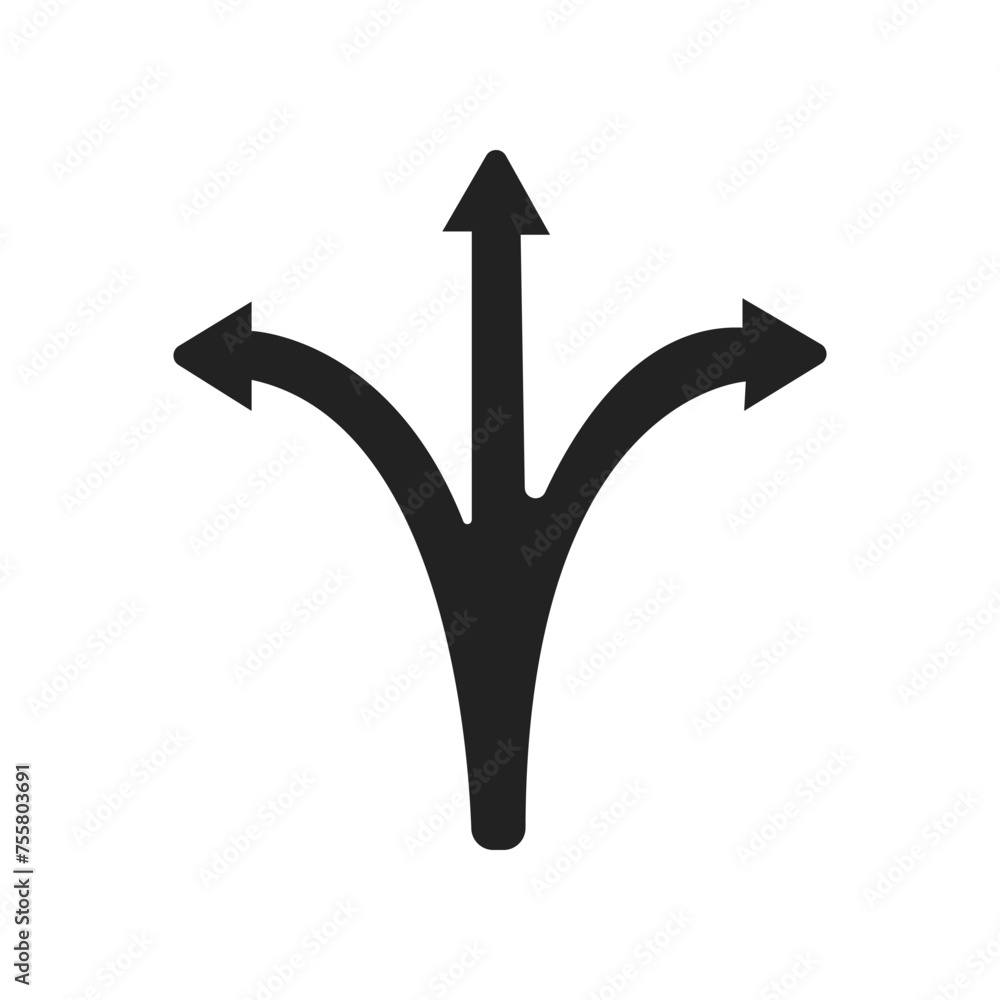 three way direction arrow icon. Arrow icon. three-way direction, make a choice, 3 arrows ...