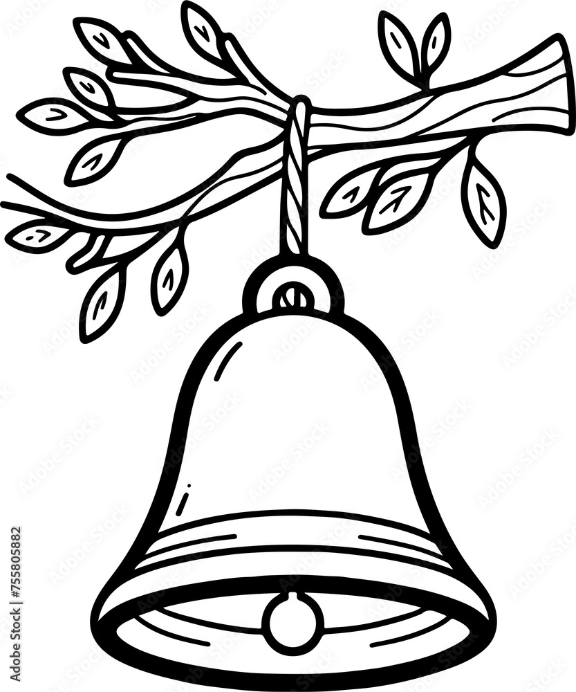 Cloche de Pâques sur une branche à colorier, dessin idéal pour livre et ...