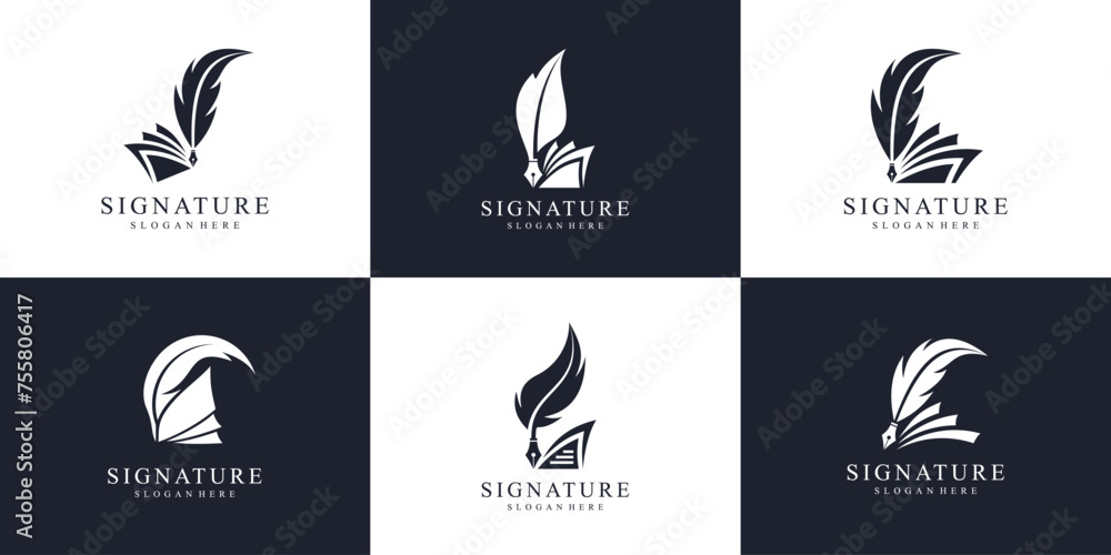 Set of Signature Handwriting logo design inspiration. Symbol feather ...