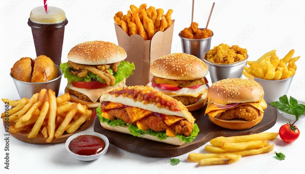 All Fast Food collection set, isolated on white background. Fried ...