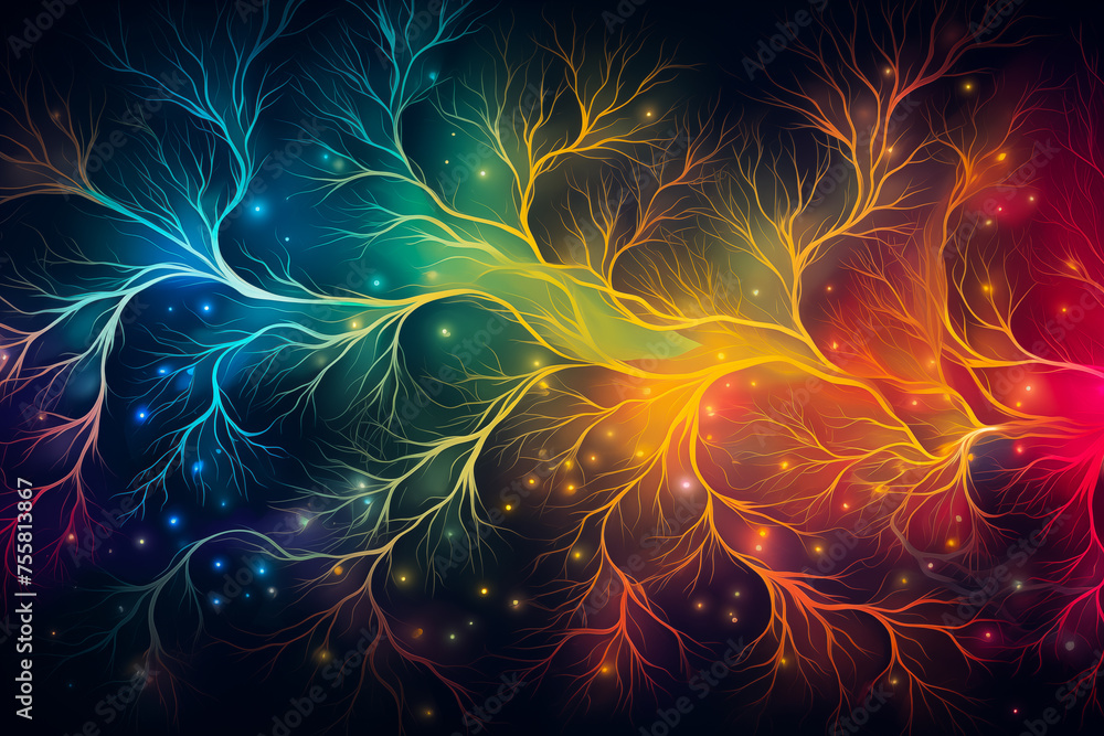 Glowing colorful neural patterns or neural networks. Illustration of ...