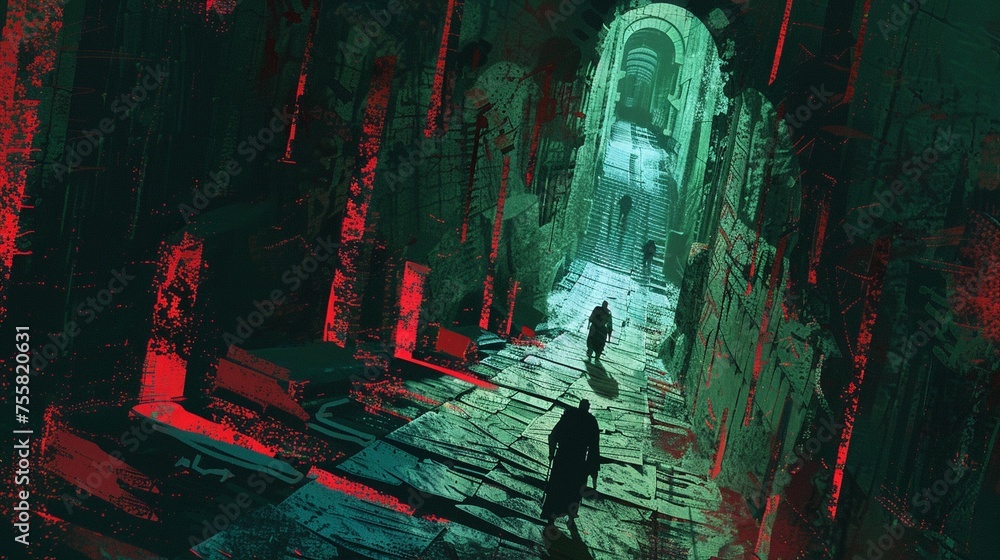 Pop Art of Amidst the twisted corridors of the digital maze the heroes ...