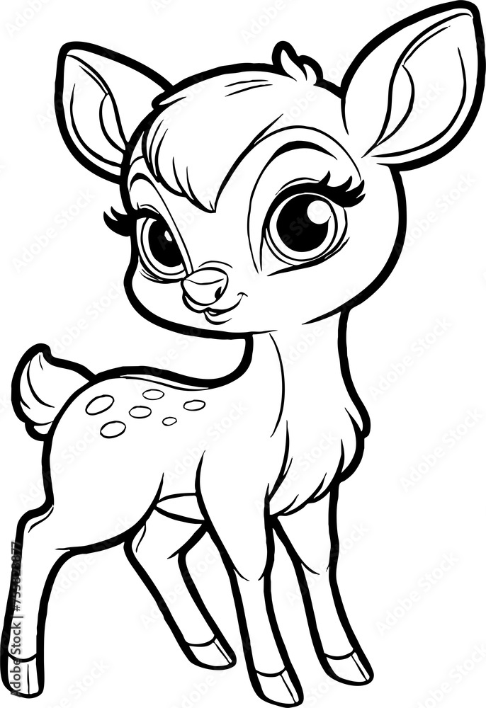 Biche ou faon, personnage animal a colorier, dessin idéal pour livre et ...