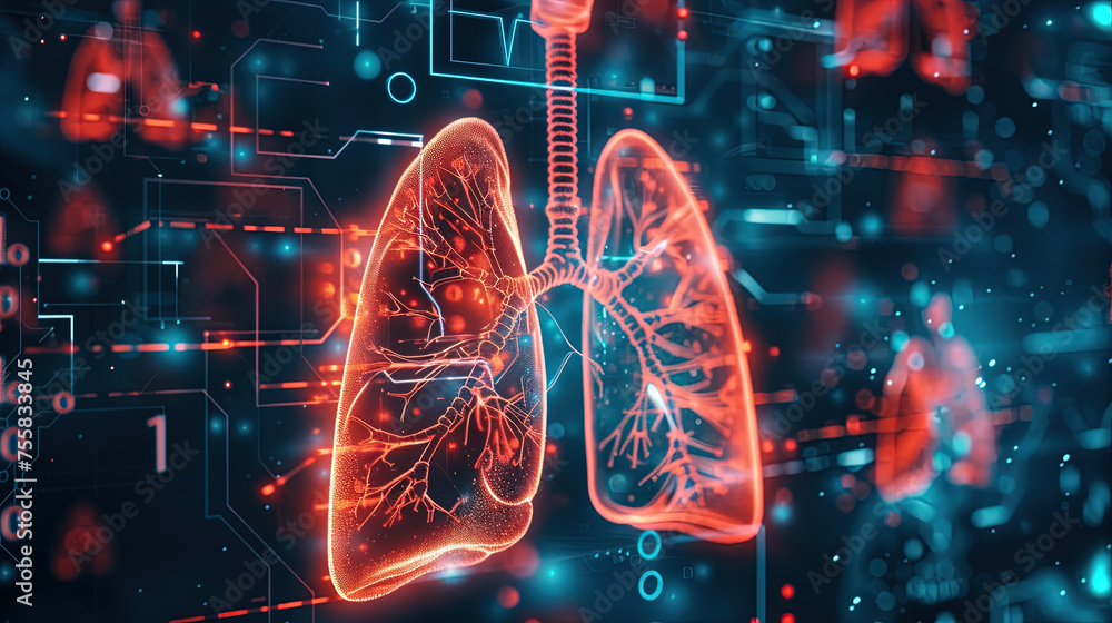 technological theme background of human lungs. lungs in futuristic ...