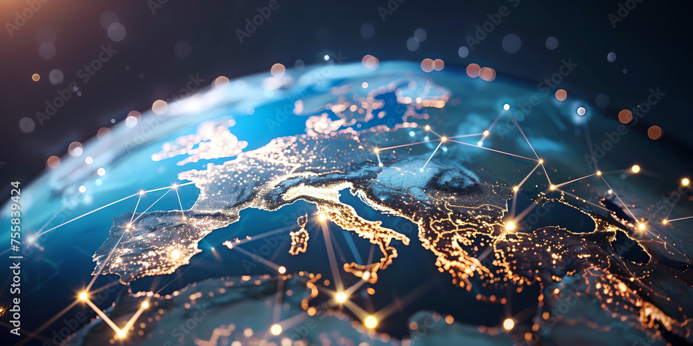 Abstract digital map of Western Europe, concept of European global ...