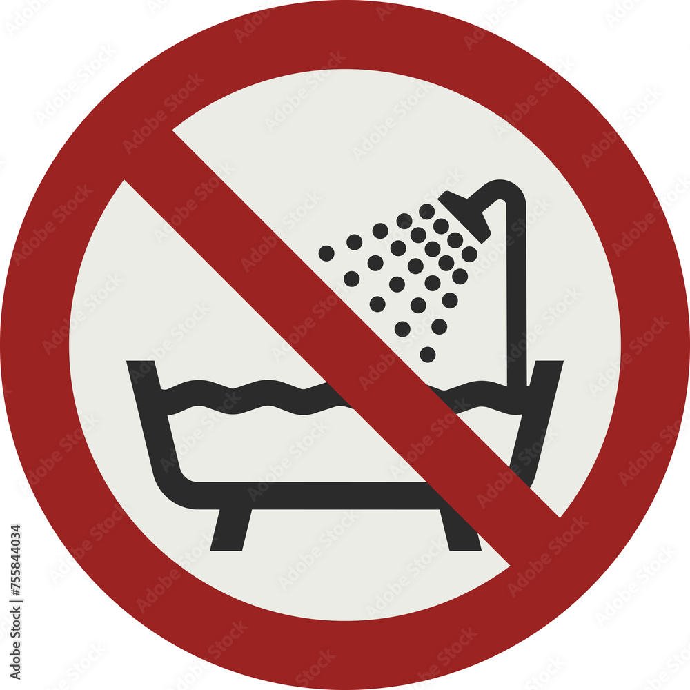 PROHIBITION SIGN PICTOGRAM, Do not use this device in a bathtub, shower ...