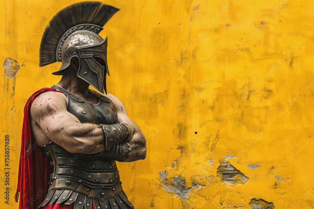 A Roman soldier in full battle armor exuding strength and confidence ...