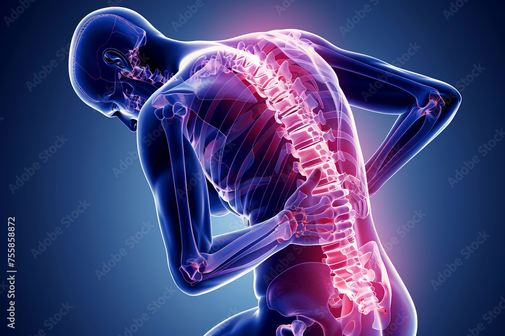 Posture of a person leaning forward uncomfortably with their hand ...