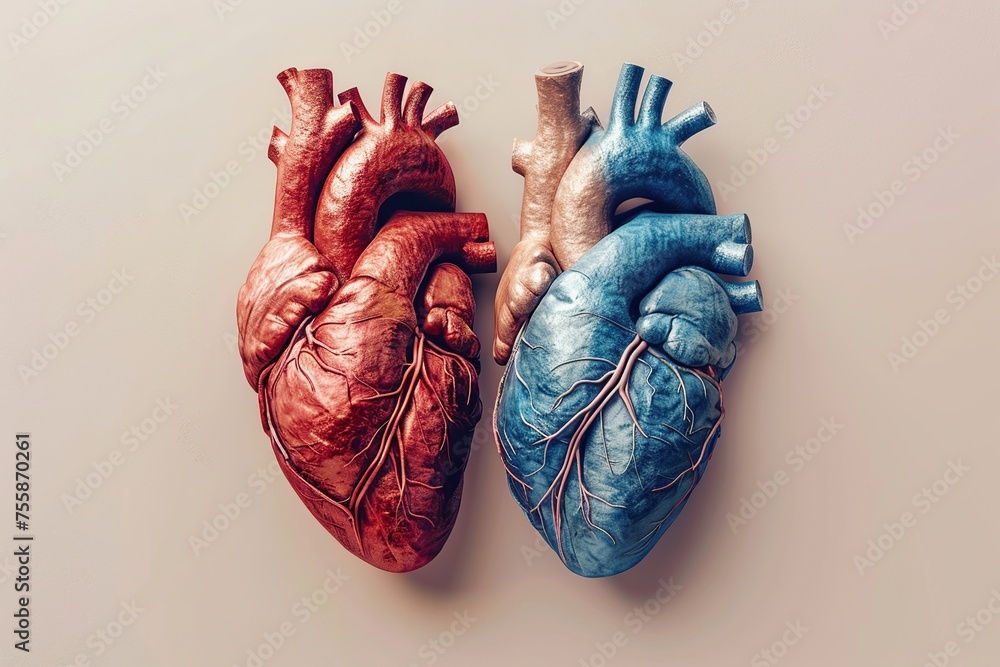 This comparative illustration vividly contrasts a healthy heart with ...