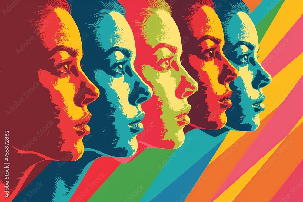 This vibrant Women's Day poster background radiates with symbols of ...