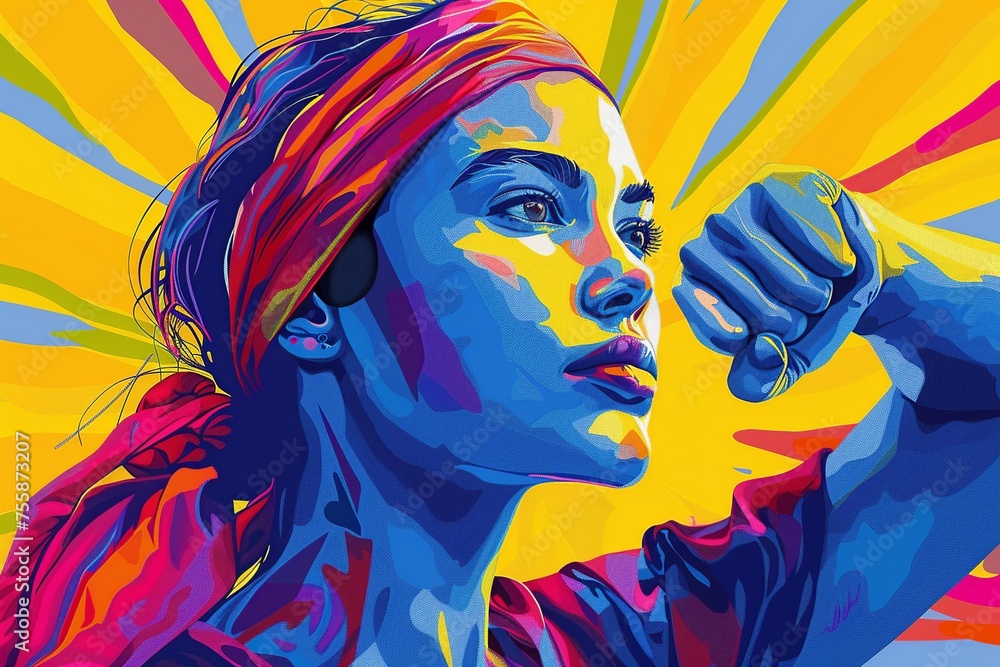 This vibrant Women's Day poster background radiates with symbols of ...