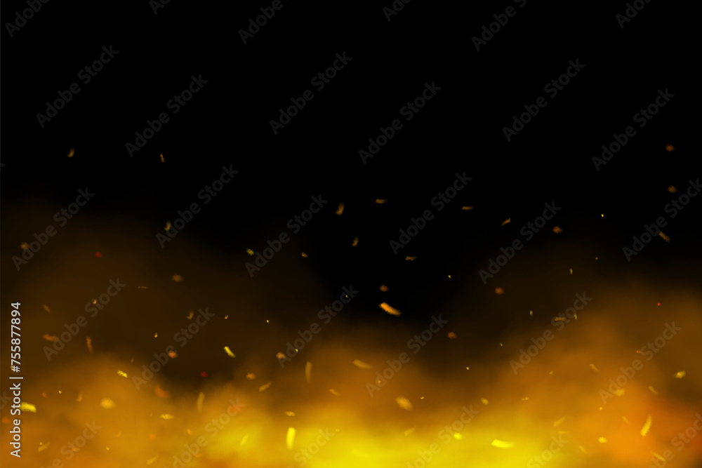 Fire sparks realistic image on black background. Red fire sparks ...