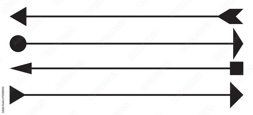 arrow icon. Horizontal long straight arrow signs. position symbol and ...