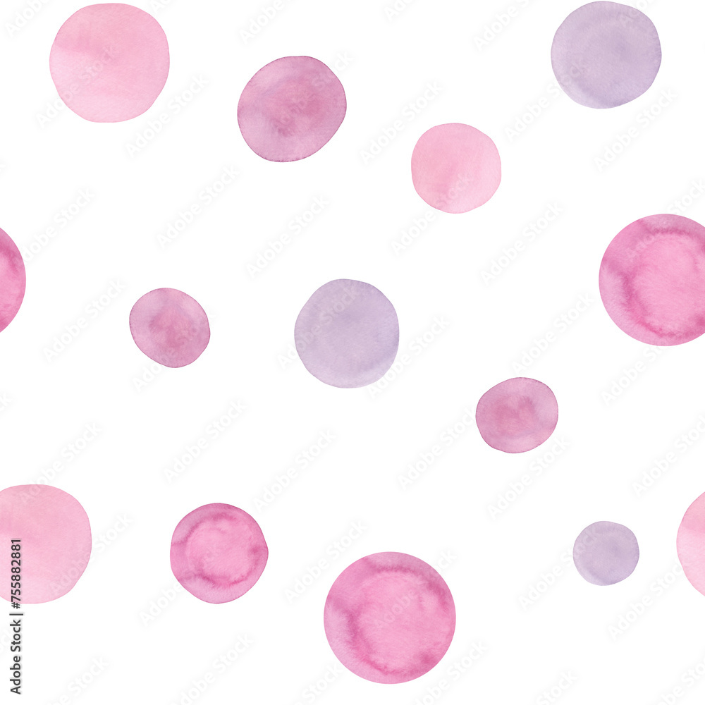 Seamless polka dot pattern of pink shades isolated on a white ...