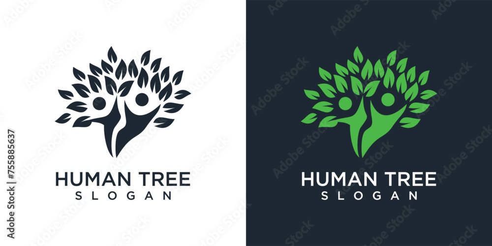 Human tree logo design in growth tree symbol. people ecology tree logo ...