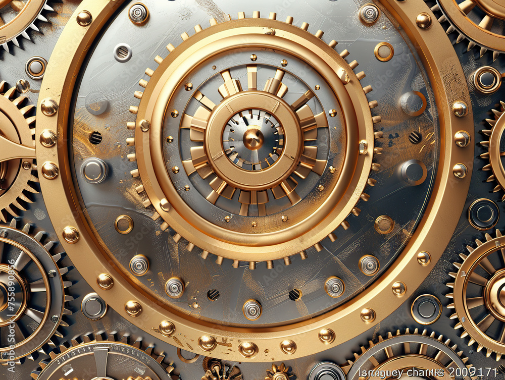 clock background, generative, ai, machine, mechanical, blue, gold, gear ...