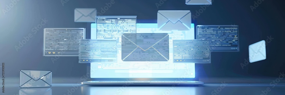 Email icons on a laptop computer screen concept design Stock ...