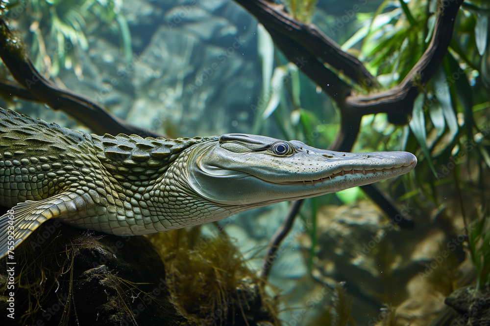 Alligator gar in the sea, Atractosteus spatula, Alligator gar full body ...