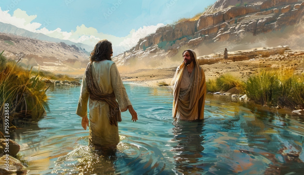 Jesus being layered in the Jordan River Generative AI Stock ...