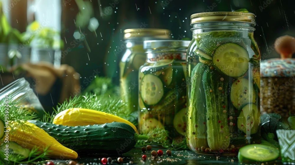 details of canned vegetables and glass jars, including the texture of ...