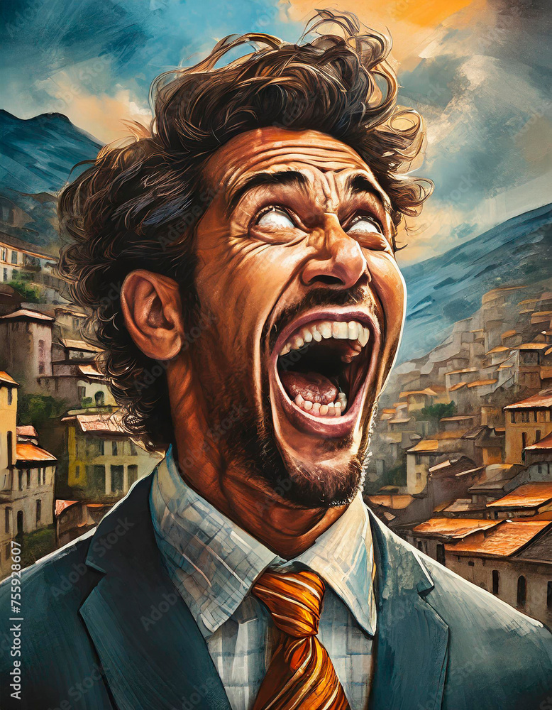 Artistic Immage of a Man screaming during a panic attack. Concept of ...