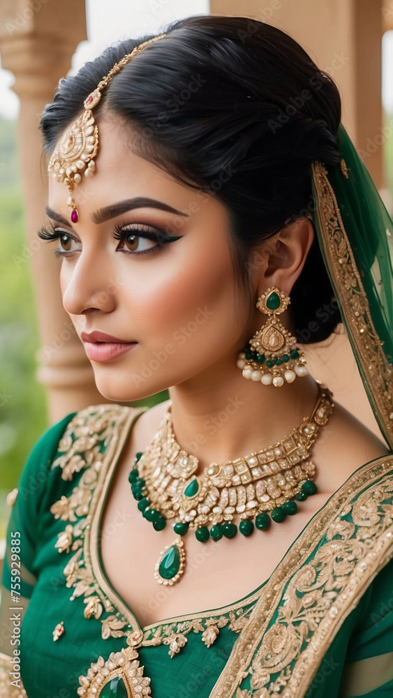 Emerald Enchantment: Captivating Portrait of an Indian Bride in a Green ...