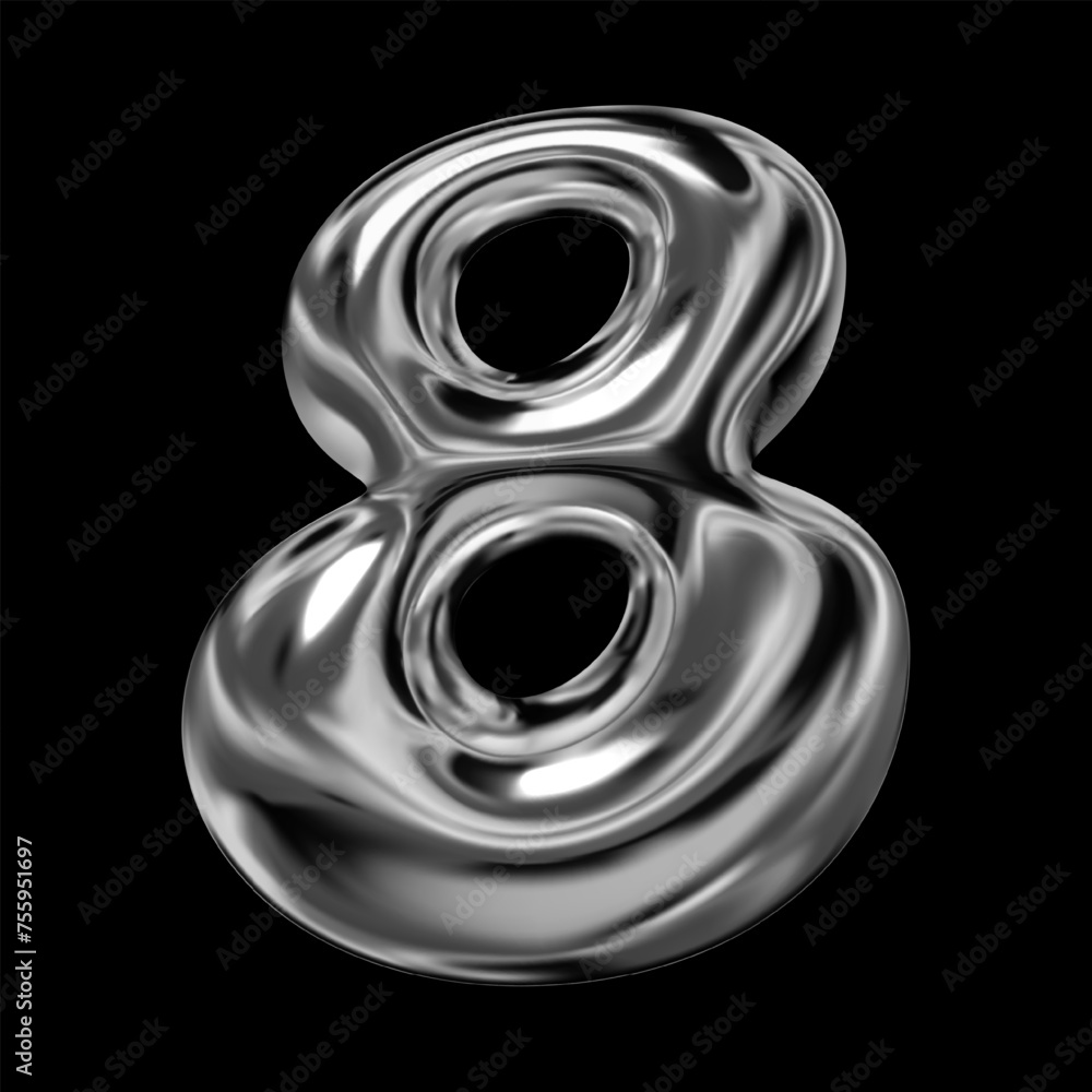Vecteur Stock 3D chrome number 8, numeral Eight, liquid metal with ...
