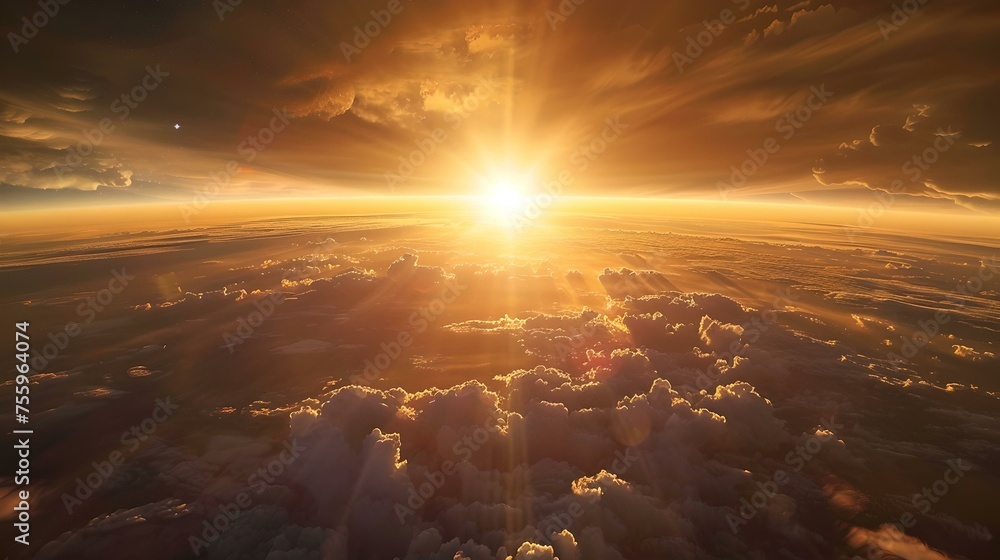 Majestic sunrise over clouds - breathtaking sky view. scenic natural phenomenon captured. ideal ...