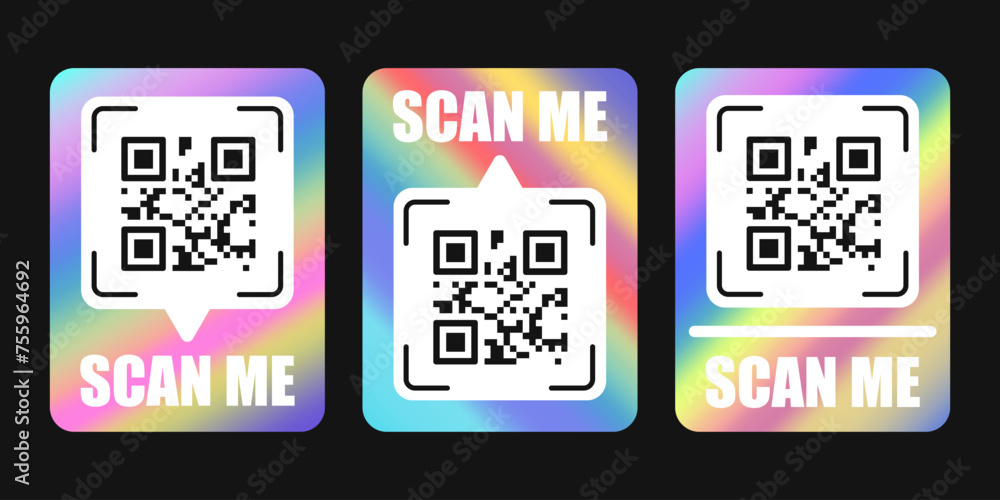 Set of vector QR code frames, scan me phone tag template. Qr code ...