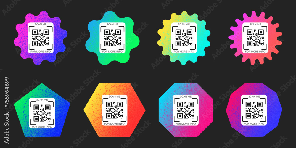 Set of geometric textured vector QR code element, scan me phone tag ...