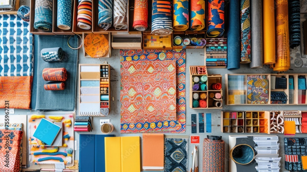 A multicultural-inspired workspace featuring artisanal crafts, vibrant ...