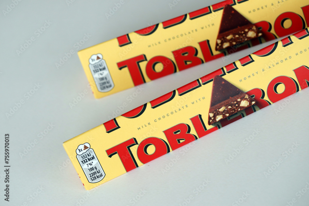 KYIV, UKRAINE - OCTOBER 31, 2023 Yellow Toblerone Chocolate Bar ...