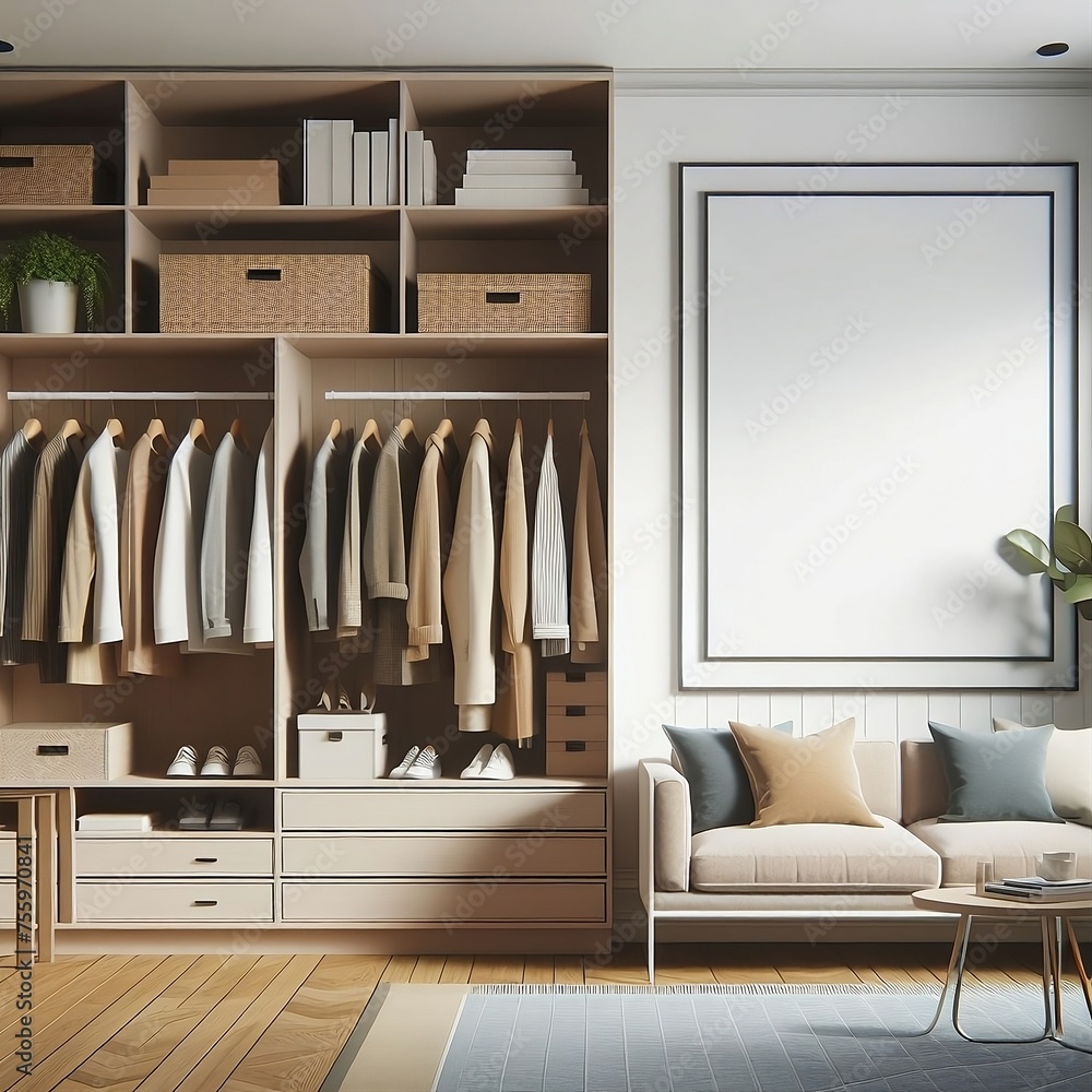 Frame mockup, ISO A paper size. Walk in closet wall poster mockup ...