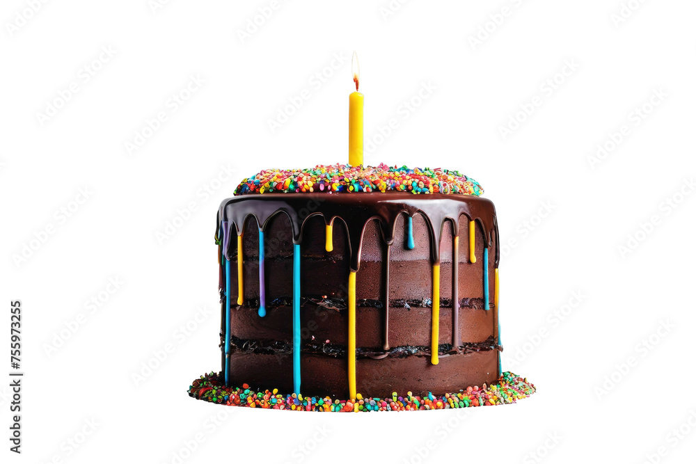 Stock photo of a single birthday cake, chocolate ganache dripping from ...