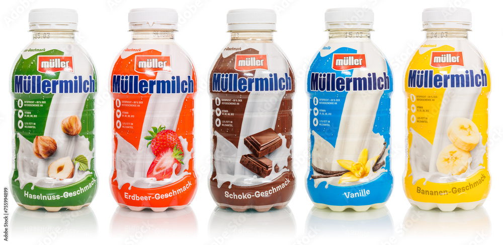 Müllermilch different flavors in bottles by Theo Müller company ...