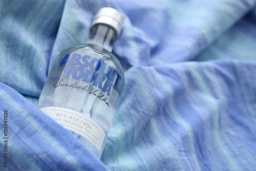 KYIV, UKRAINE - NOVEMBER 27, 2023 Absolut Vodka bottle produced near ...