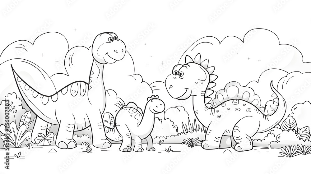 Dinosaurs cute animal vector and coloring page image. Dinosaurs ...