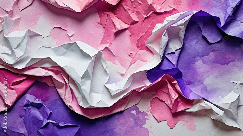 Crumpled paper texture serves as a canvas, dappled with shades of pink ...