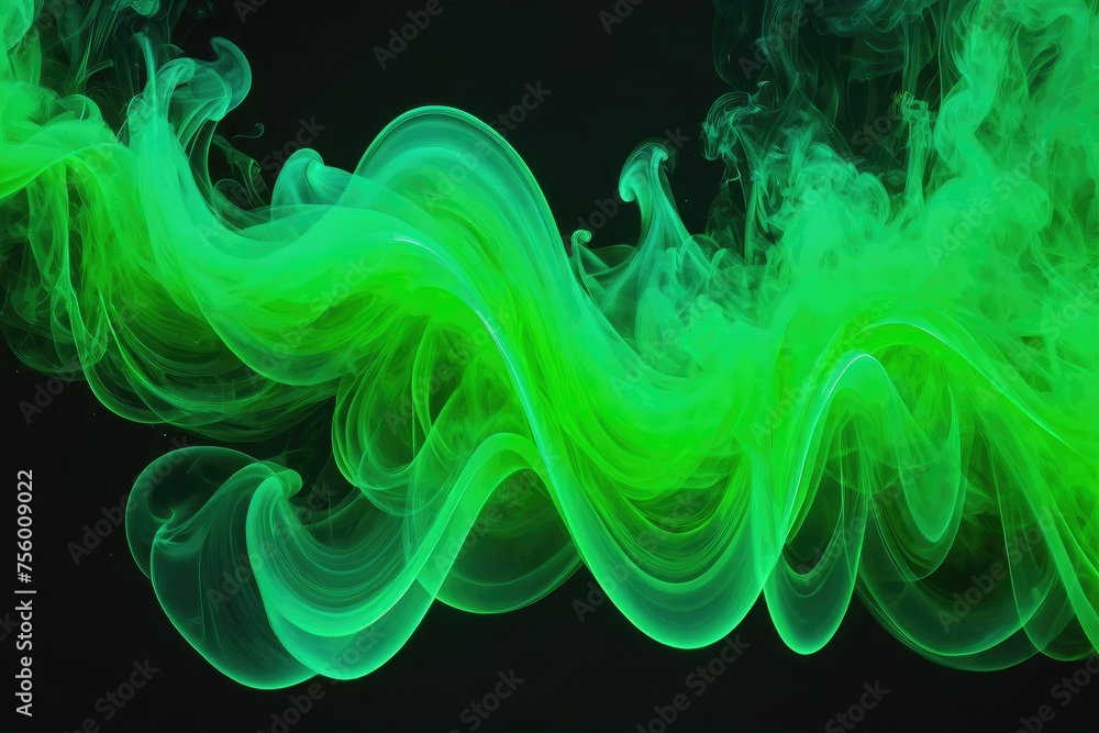 Green neon smoke, undulating, spreads across the frame, texture evoking ...