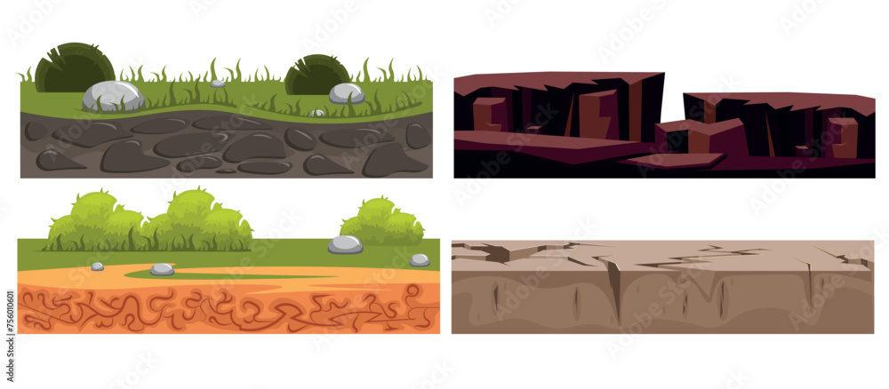 Set of colored earth soil in cartoon style. Vector illustration of ...