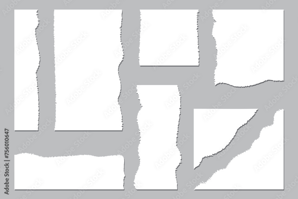 Torn paper, white pieces of paper, strips of torn paper, vector ...