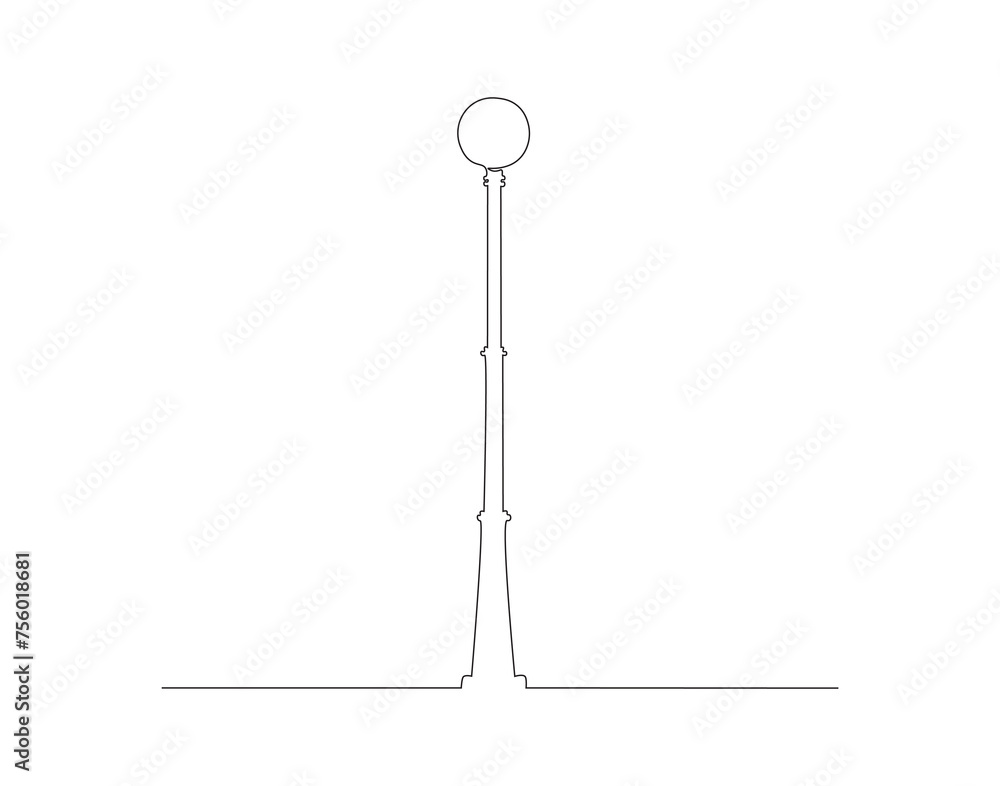 Continuous Line Drawing Of Spotlight Street Light. One Line Of Street ...