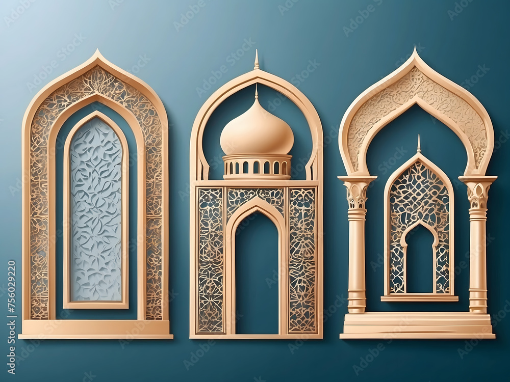Ramadan frame shape. Islamic door window and arch design. Oriental architecture elements ...
