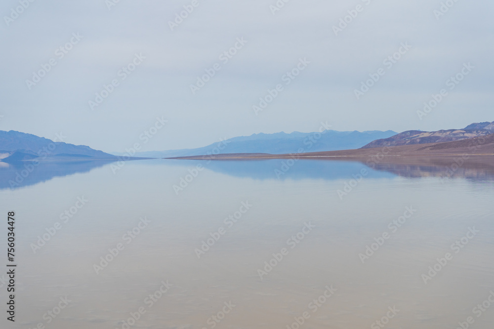 Lake Manly, the pluvial lake in Death Valley National Park at, Badwater ...