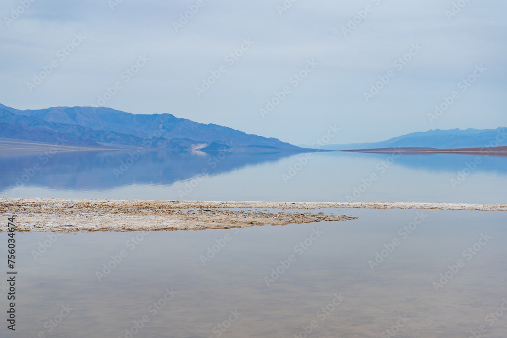 Lake Manly, the pluvial lake in Death Valley National Park at, Badwater ...