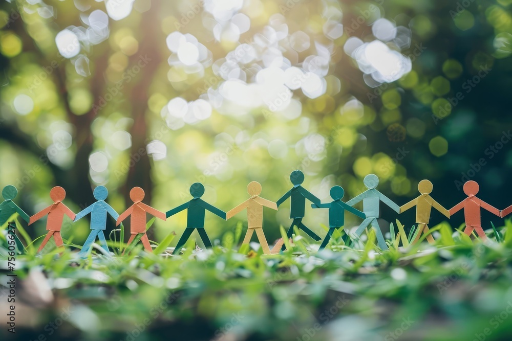 Community unity illustrated by paper figures holding hands Representing ...