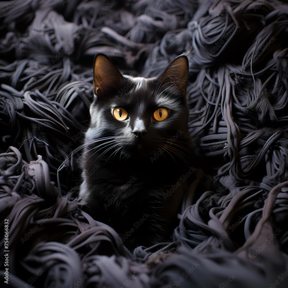 Mysterious Black Cat with Intense Golden Eyes. A mysterious black cat ...