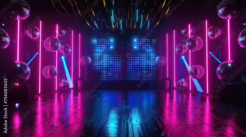 stage with lights, stage with neon lights, stage with spotlight Stock ...