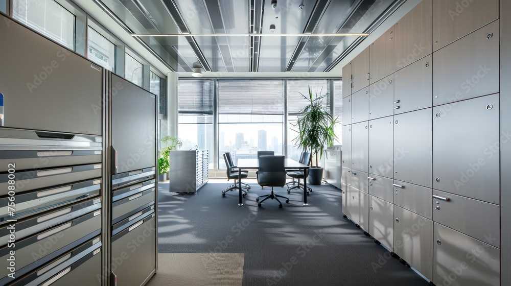 long and big office room with filing cabinet and small meeting table ...